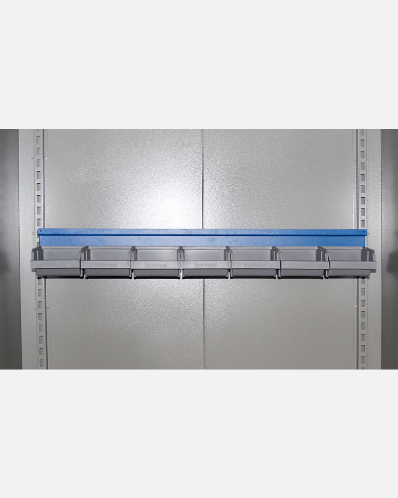 1 tray strip with 7 Plastic bins in Tool cabinet